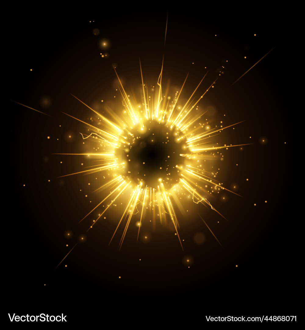 Gold light sphere effect with lighnings Royalty Free Vector