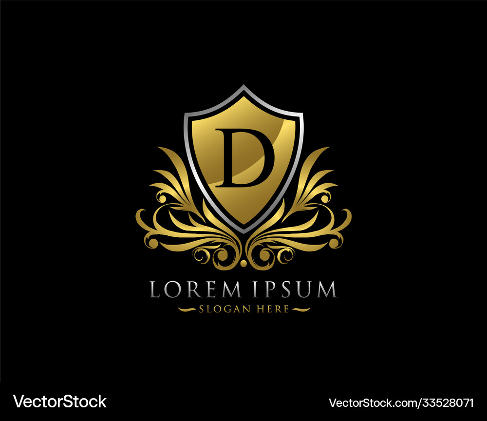 Luxury shield d letter logo graceful elegant gold Vector Image