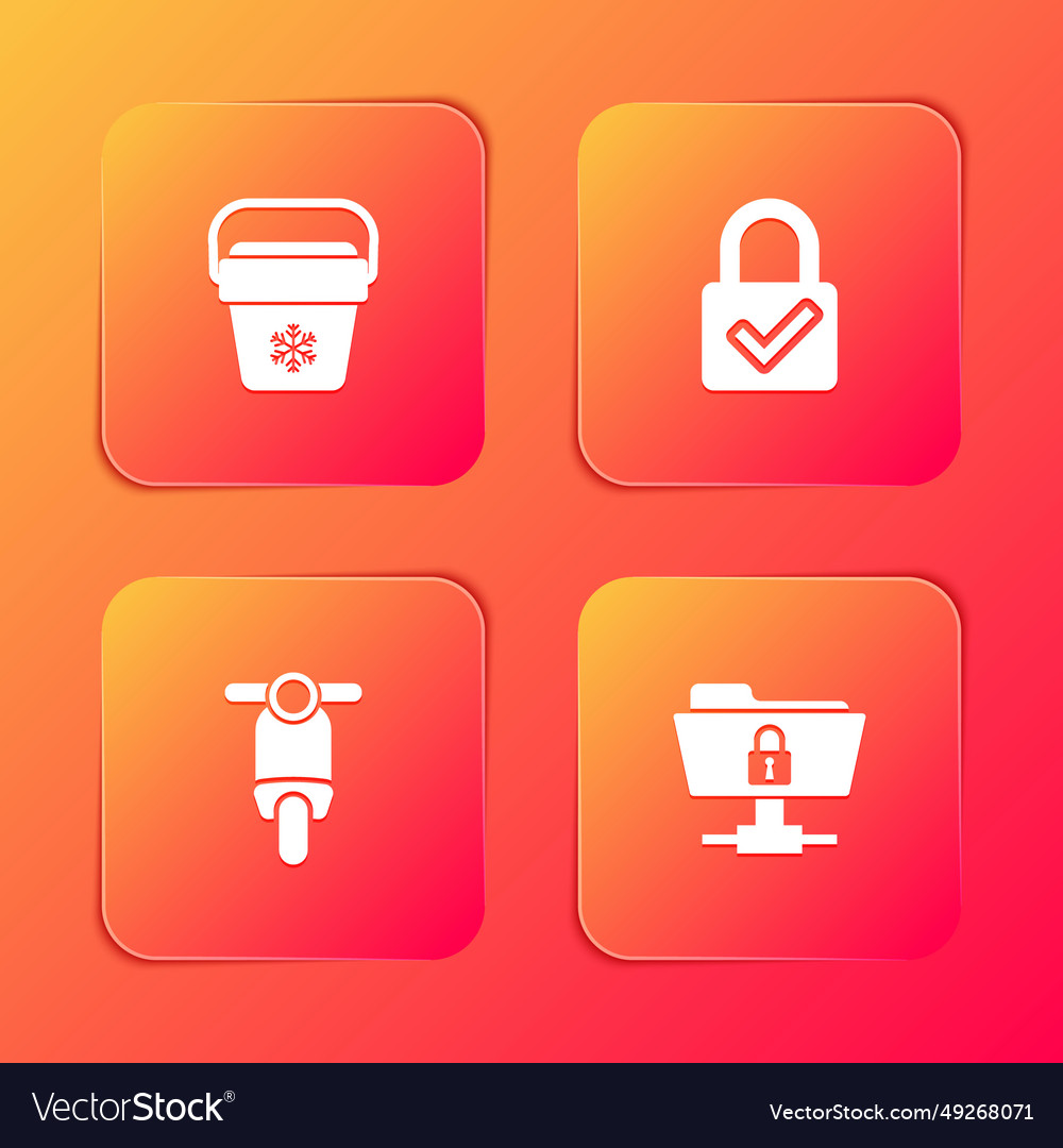 Set Cooler Bag Lock And Check Mark Scooter Vector Image