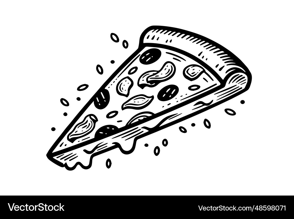 Slice of pizza hand drawn engraving style Vector Image