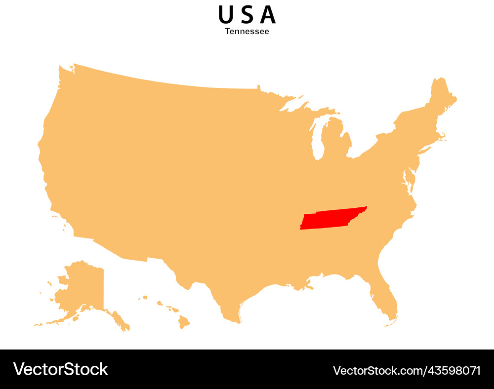 Tennessee state map highlighted on usa Royalty Free Vector