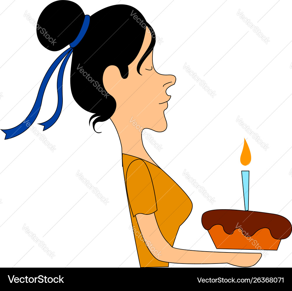 Woman holding cake on white background Royalty Free Vector