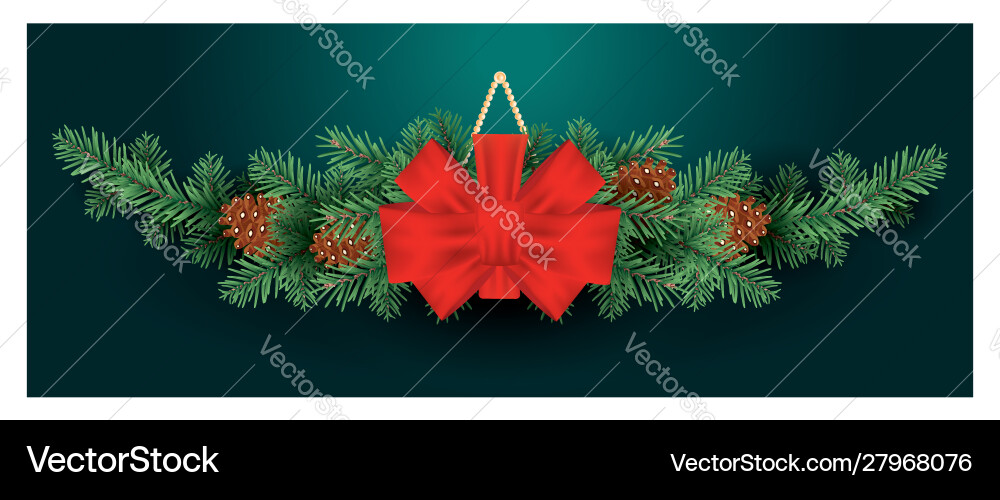 Christmas decoration with red bow on fir tree Vector Image