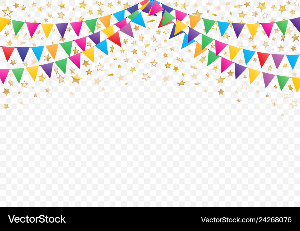 Colorful flags with falling golden shining stars Vector Image