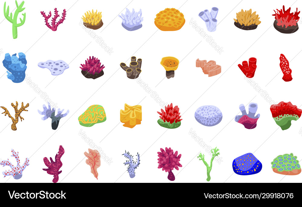 Coral icons set isometric style Royalty Free Vector Image