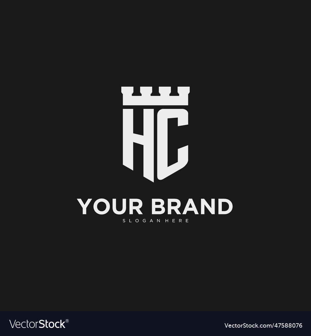 Initials hc logo monogram with shield Royalty Free Vector Initials hc logo monogram with shield Royalty Free Vector