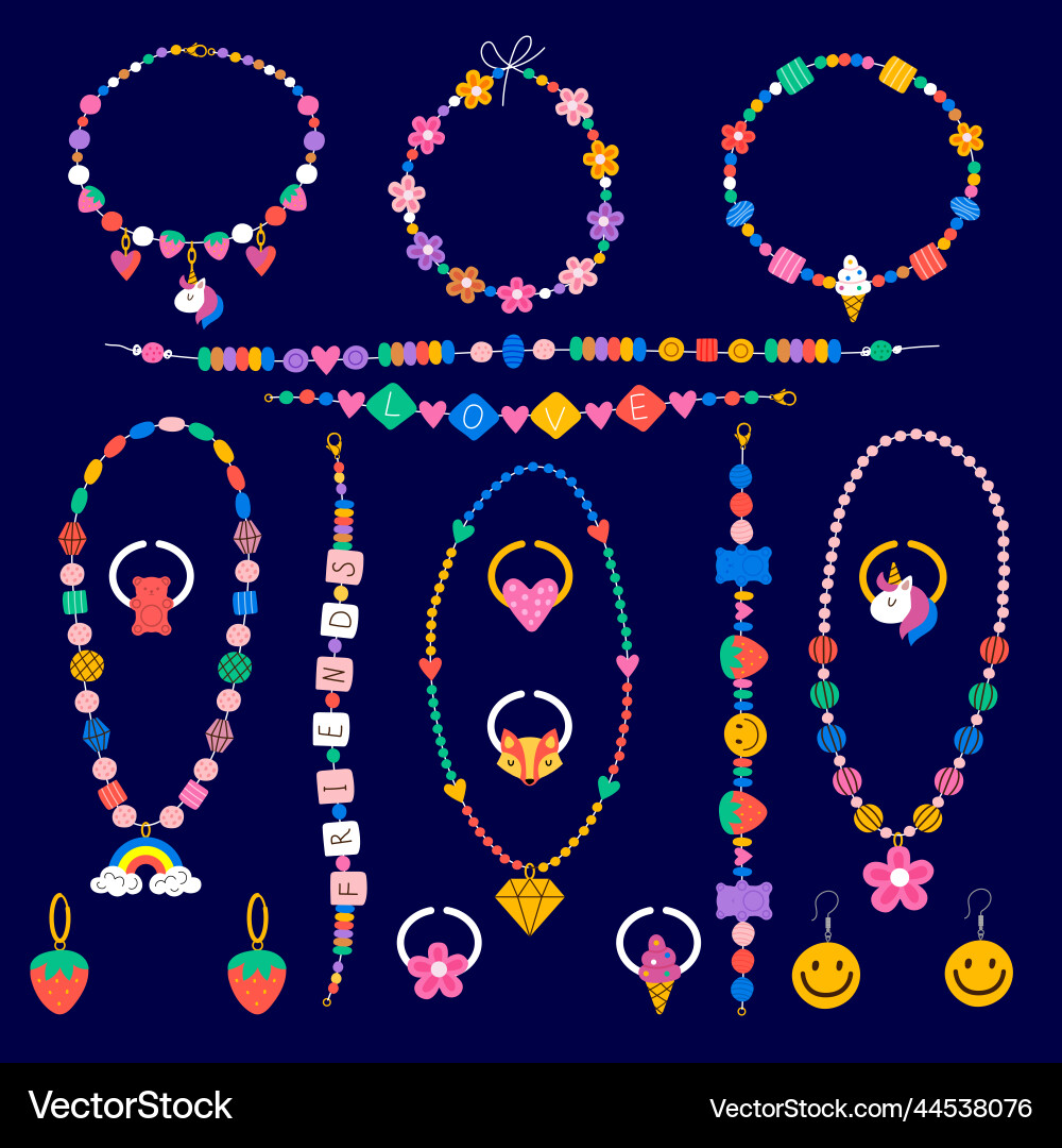 Kids jewelry plastic beads decorating handmade Vector Image