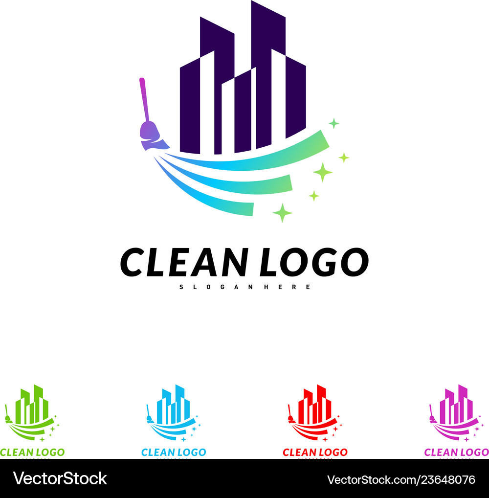 Modern city cleaning logo design concept building Vector Image