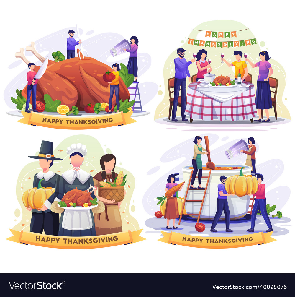 Set bundle of thanksgiving day with people Vector Image
