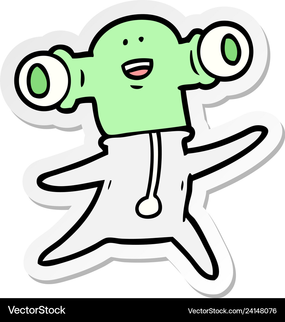 Sticker of a friendly cartoon alien Royalty Free Vector