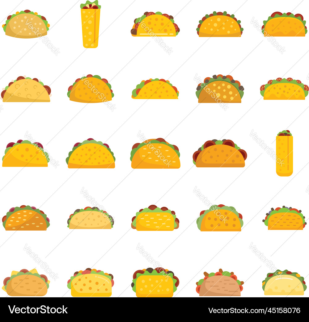 Tacos icons set flat food menu Royalty Free Vector Image