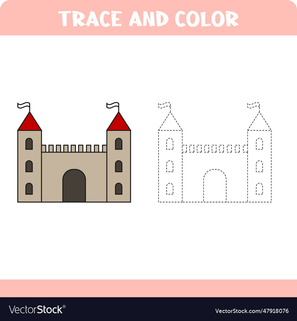 Trace and color educational worksheet for kids Vector Image