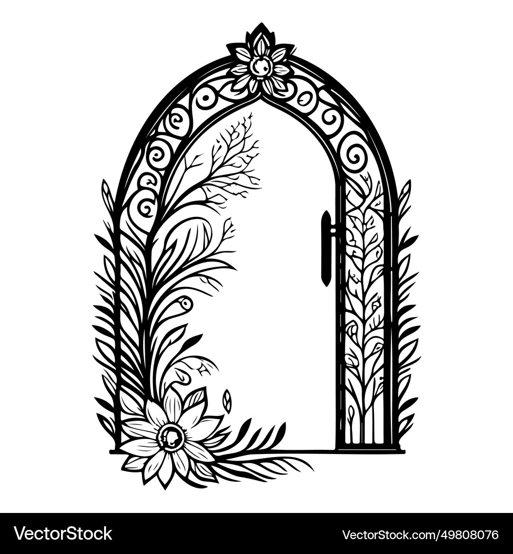 Wedding gate with ornament batik flower sketch Vector Image