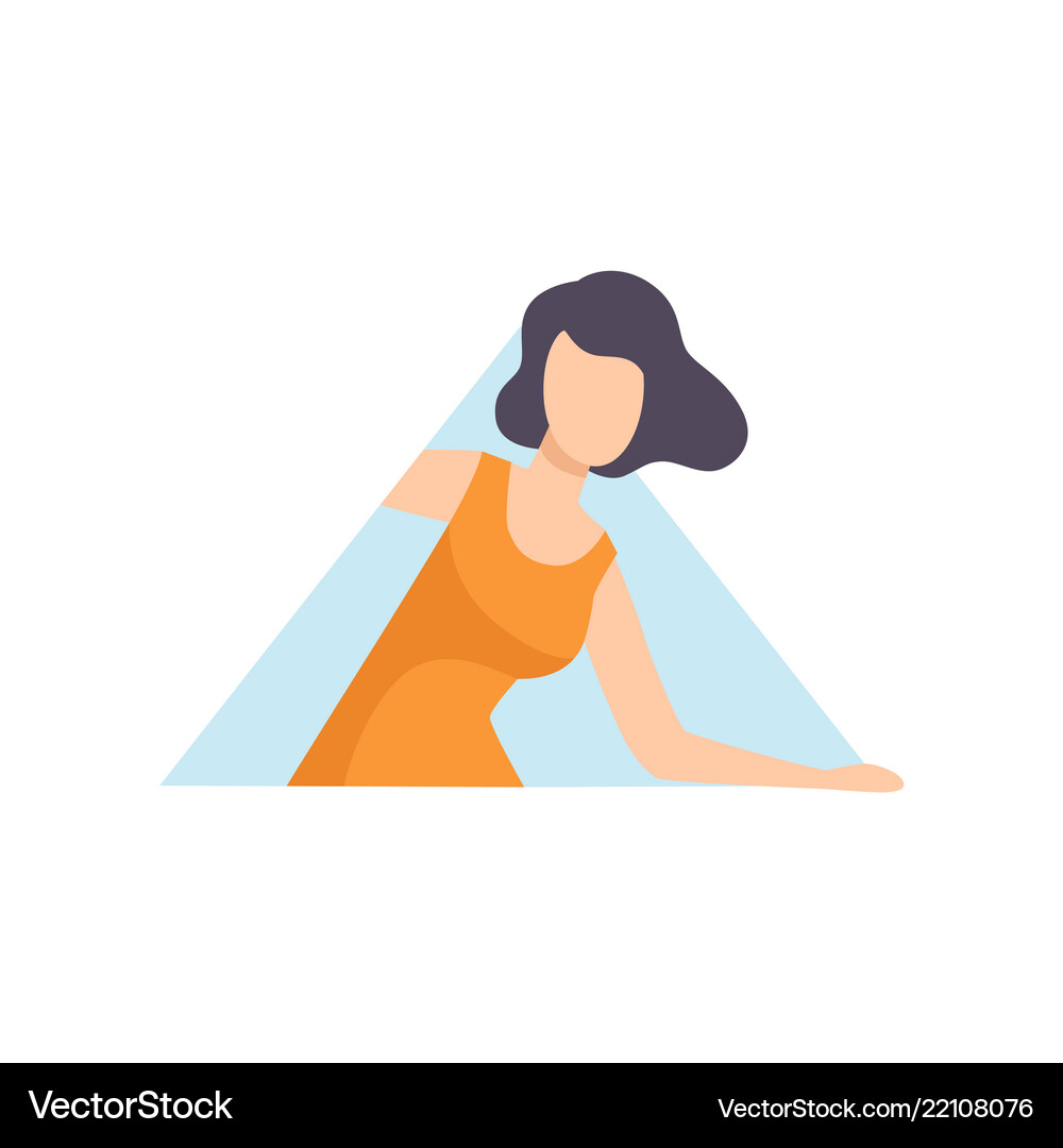 Young brunette woman looking out of a triangular Vector Image
