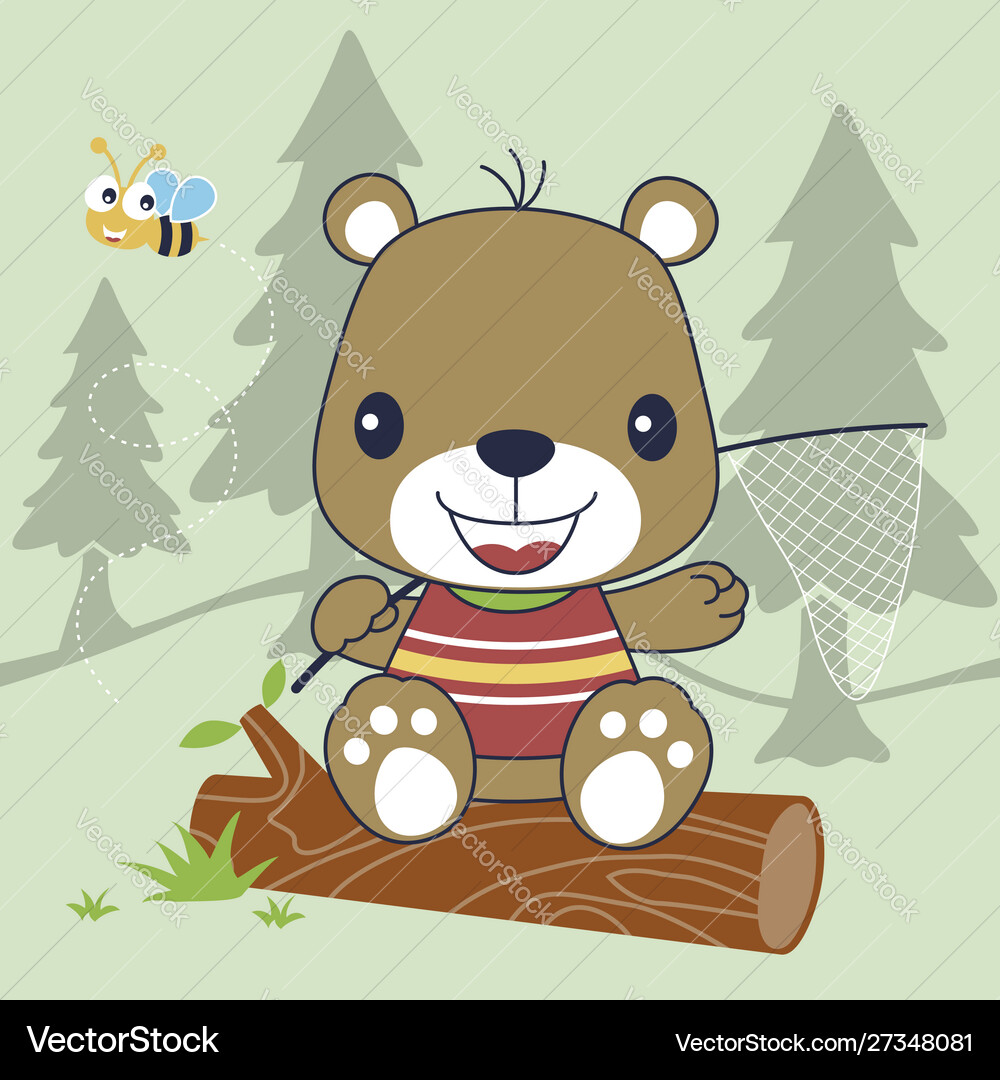 Catch insects with little bear cartoon Royalty Free Vector