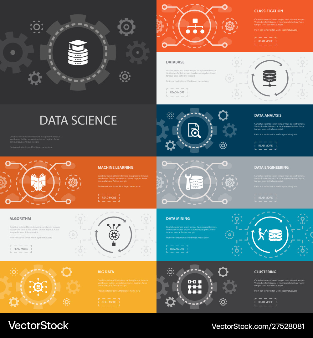 Data science infographic 10 line icons banners Vector Image