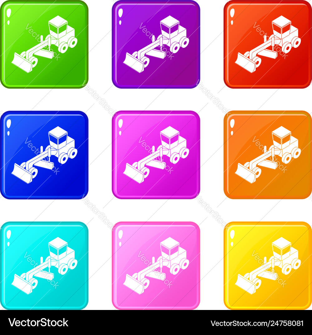 Grader icons set 9 color collection Royalty Free Vector