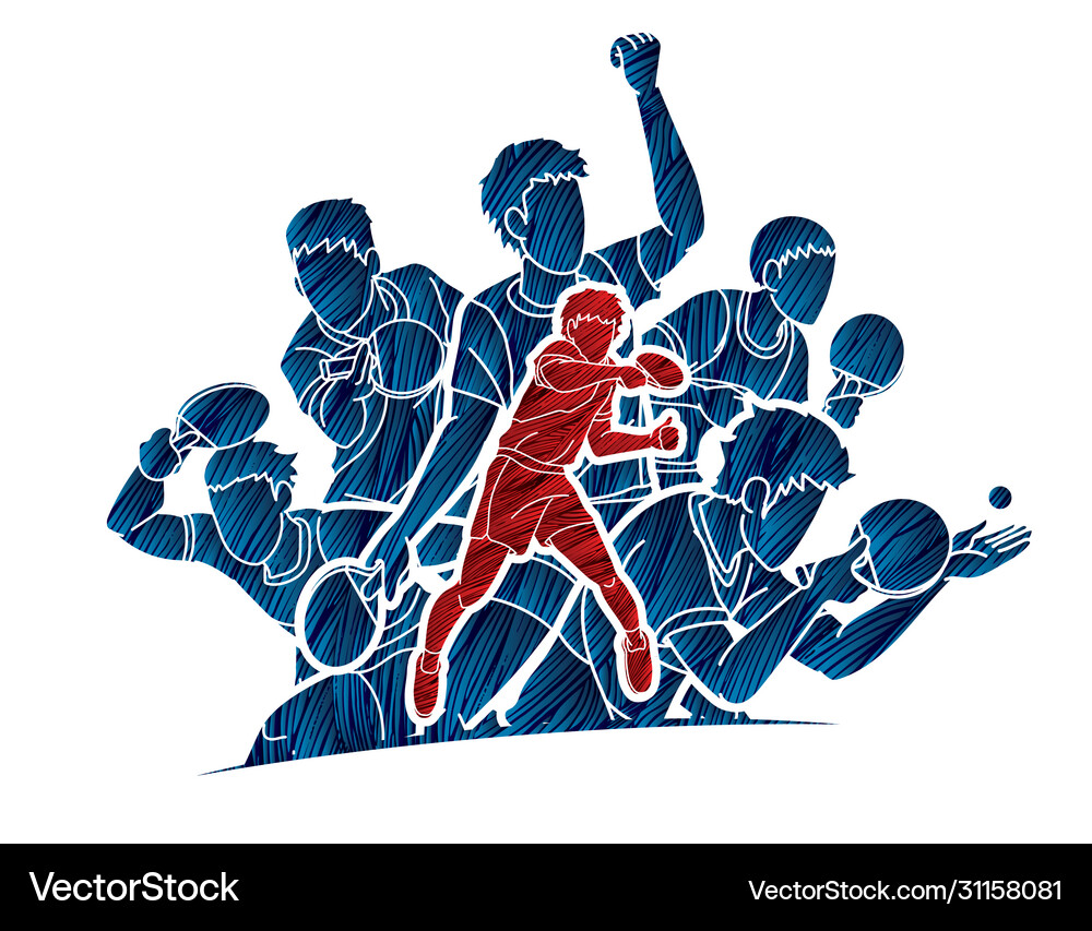 Group ping pong players table tennis Royalty Free Vector