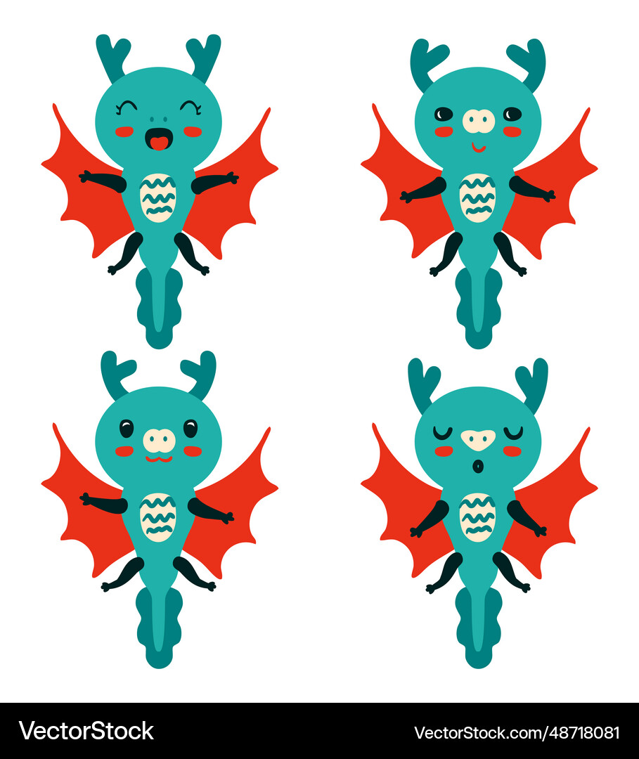 Hand drawn cute flying dragons clipart Royalty Free Vector