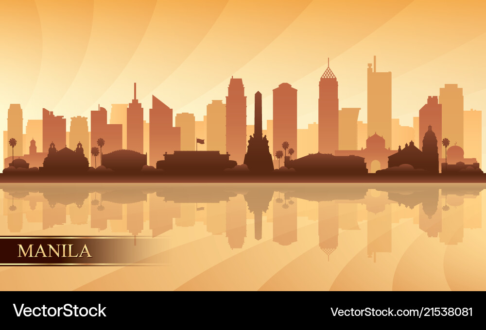 Manila city skyline silhouette background Vector Image