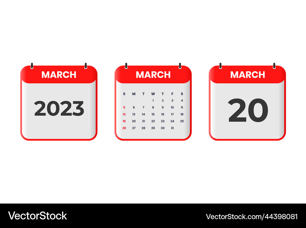 March 2023 calendar design 20th 2023 Royalty Free Vector