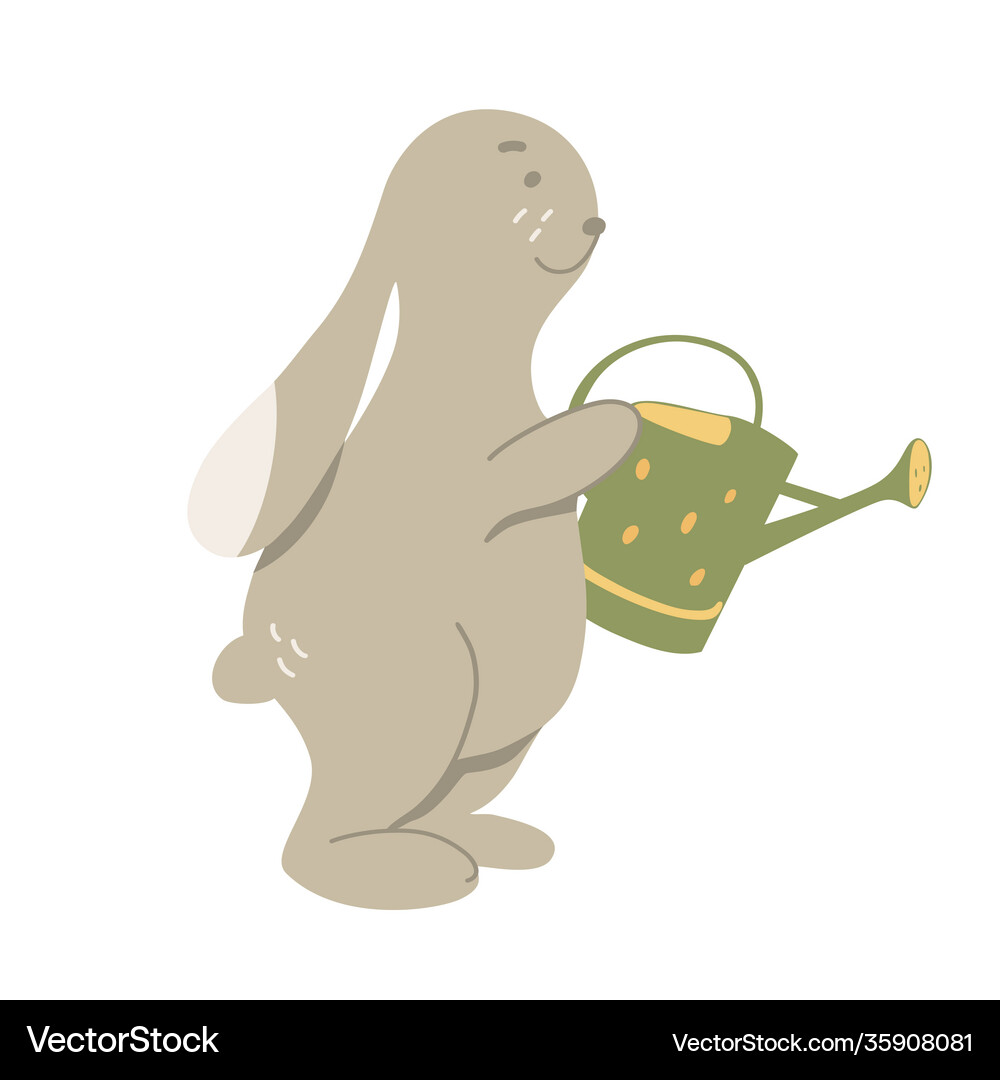 Rabbit cute bunny with a watering can isolated Vector Image