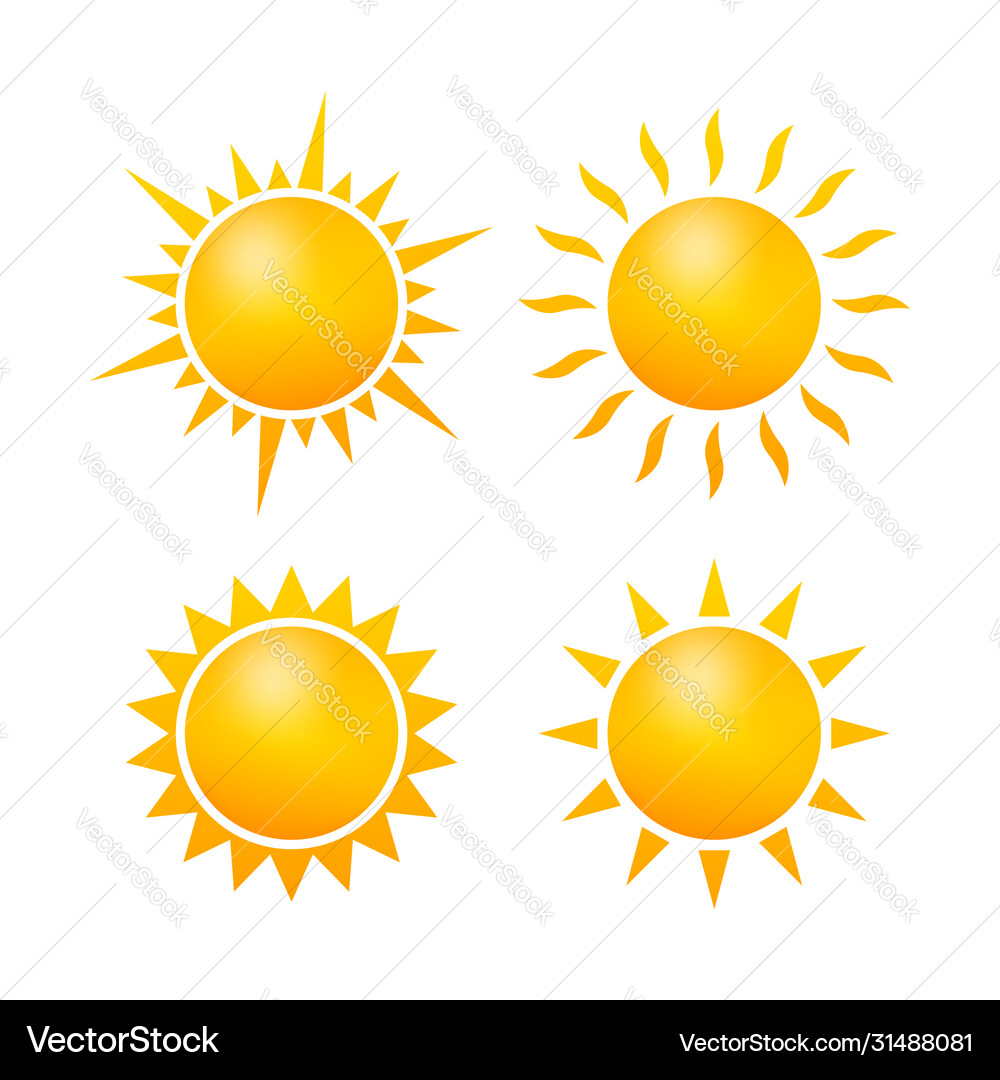 Set realistic sun icon for weather design on white