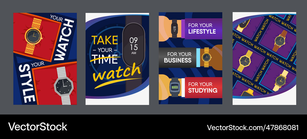Watches retail flyers design set Royalty Free Vector Image