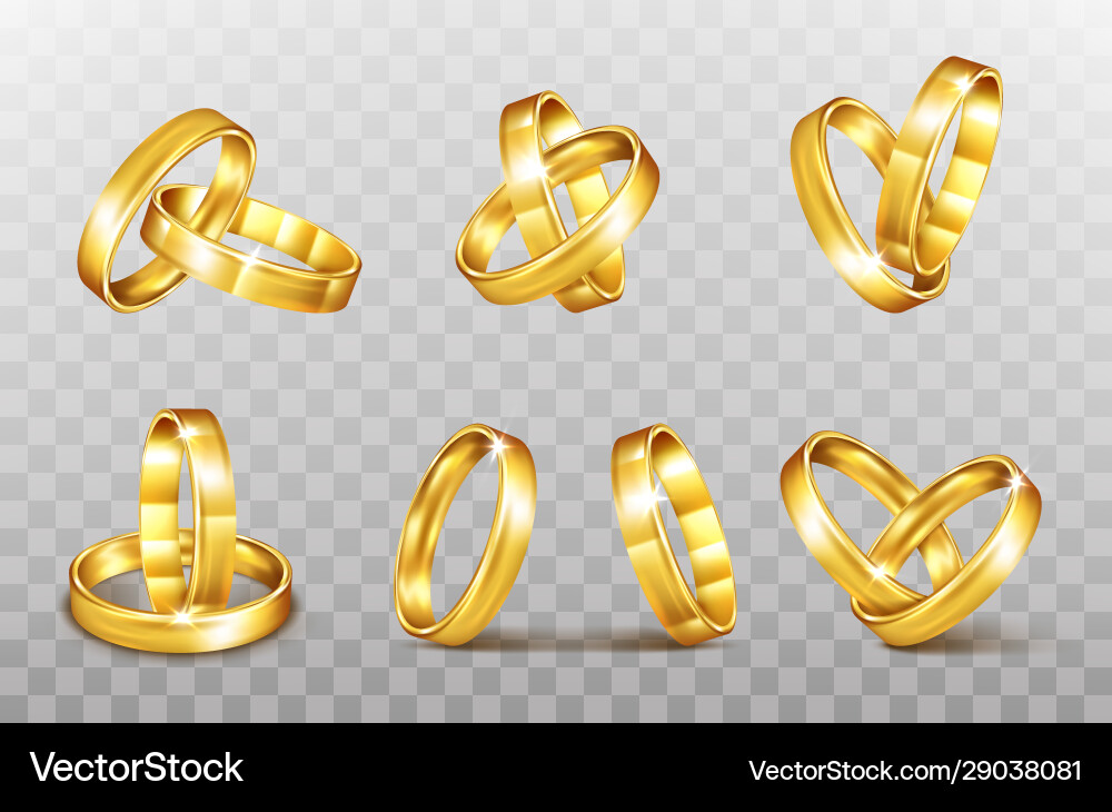 Wedding gold rings set on transparent background Vector Image
