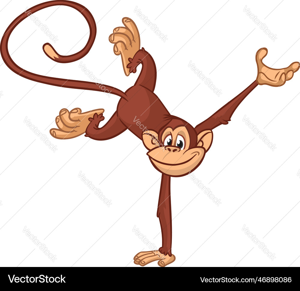 Cartoon funny monkey chimpanzee balancing on one Vector Image