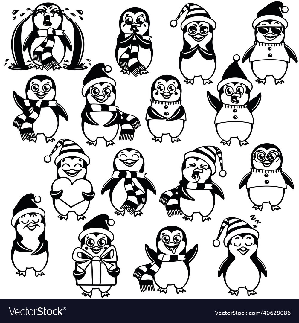 Christmas Penguin Black And White