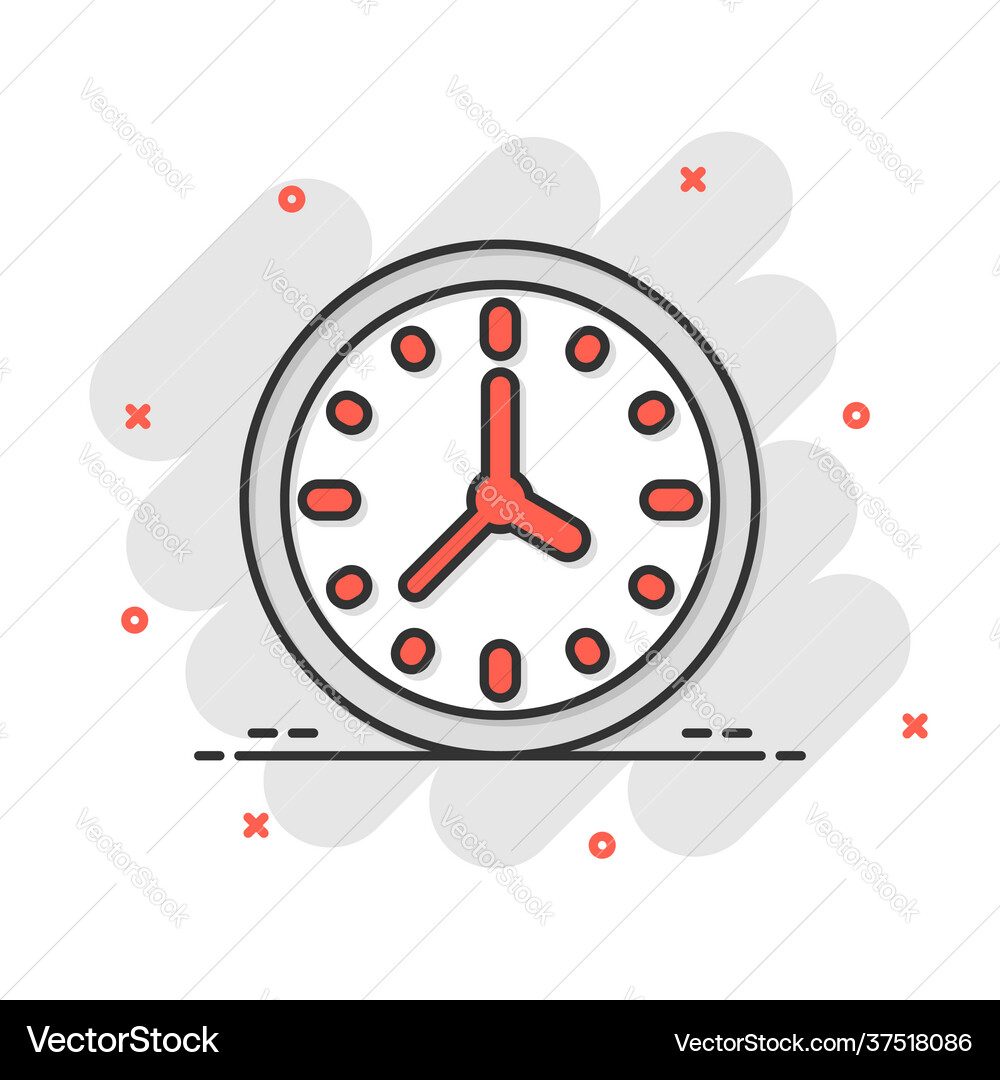 Clock icon in comic style watch cartoon on white Vector Image