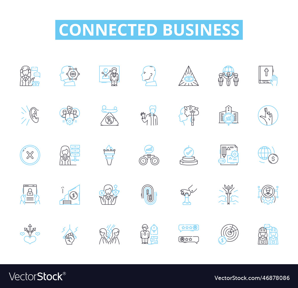 Connected business linear icons set collaboration Vector Image