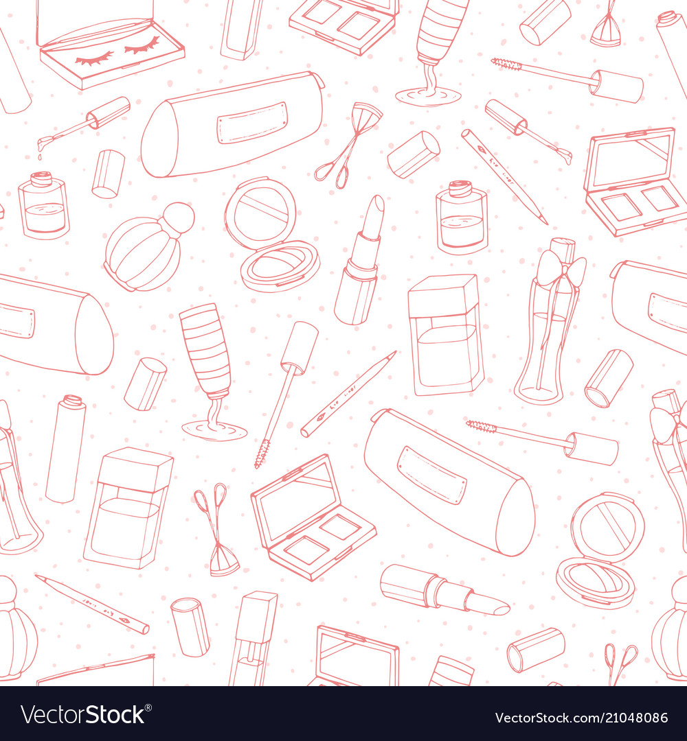 Cosmetics repeat pattern with makeup products Vector Image