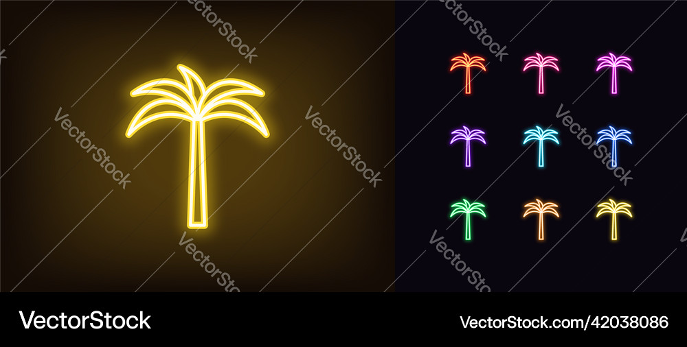 Outline neon palm tree icon glowing neon palm Vector Image
