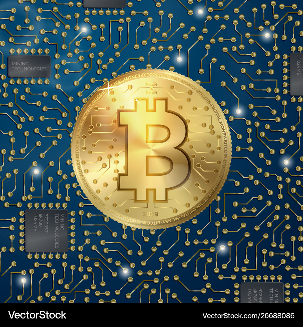 Realistic bitcoin symbol on digital pattern Vector Image