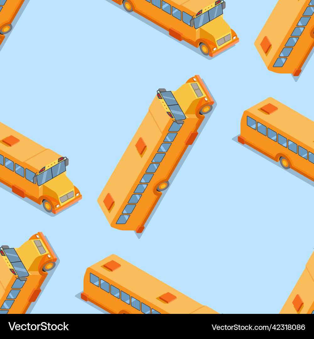 School bus seamless pattern on blue background Vector Image