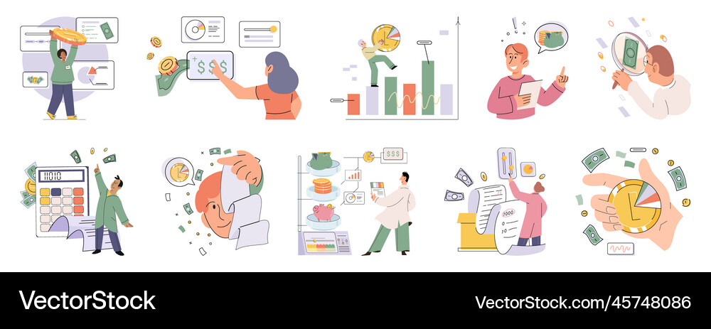 Set of people analyzing personal or corporate Vector Image