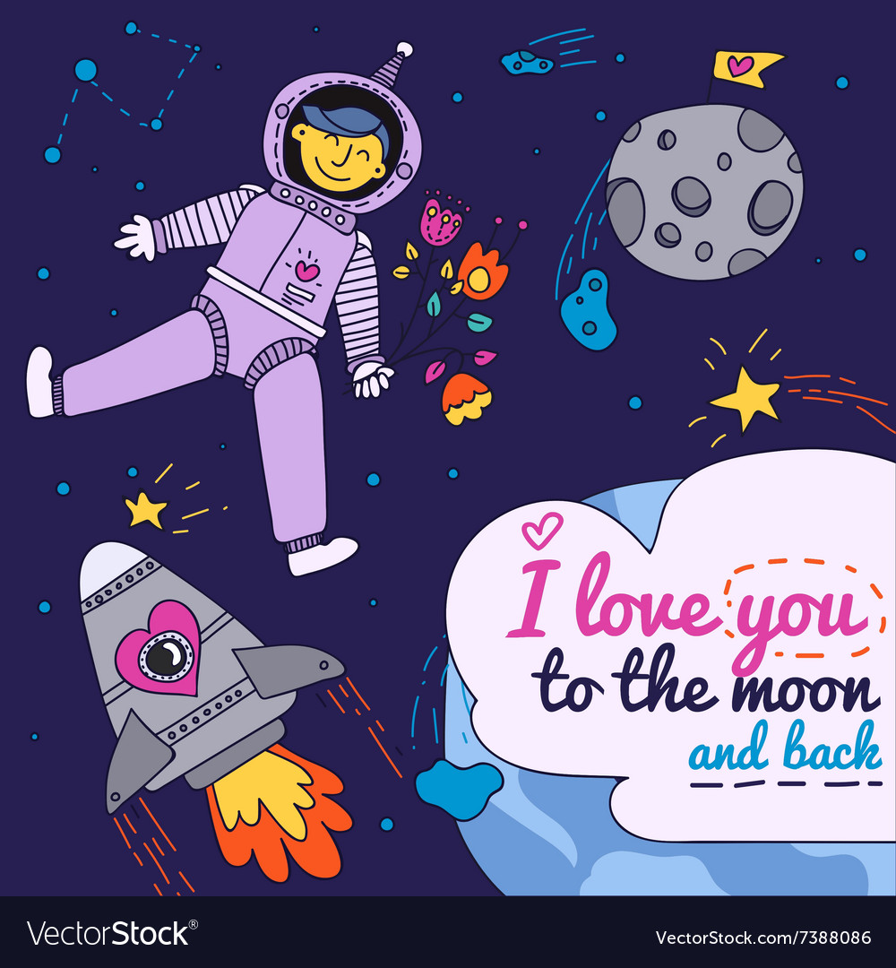 Valentines day card with spaceman Royalty Free Vector Image
