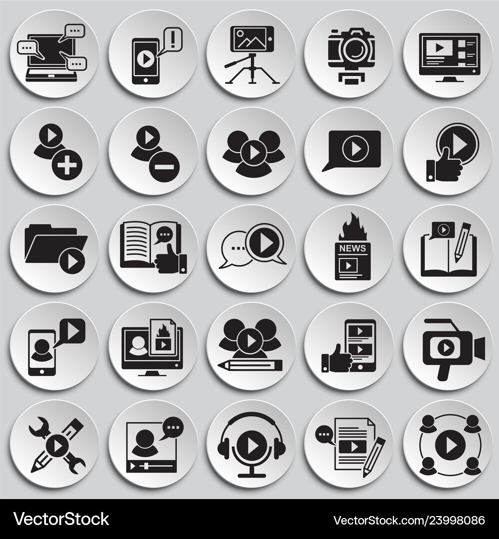 Video blog icons set on plates background Vector Image
