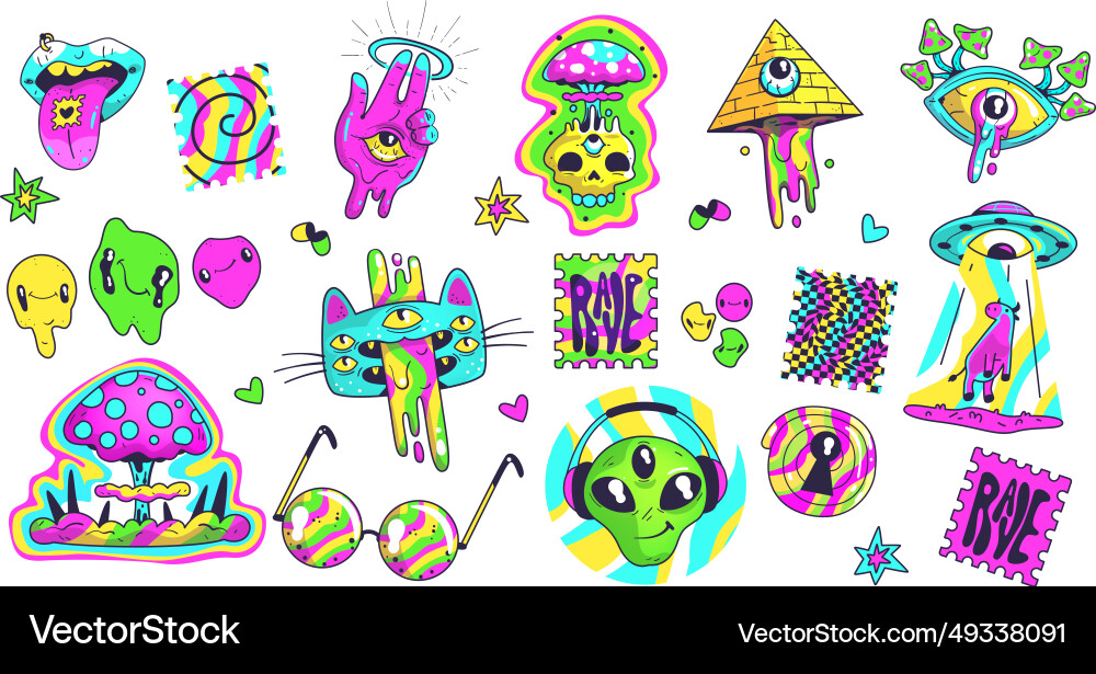 Acid psychedelic stickers trippy trendy sticker Vector Image