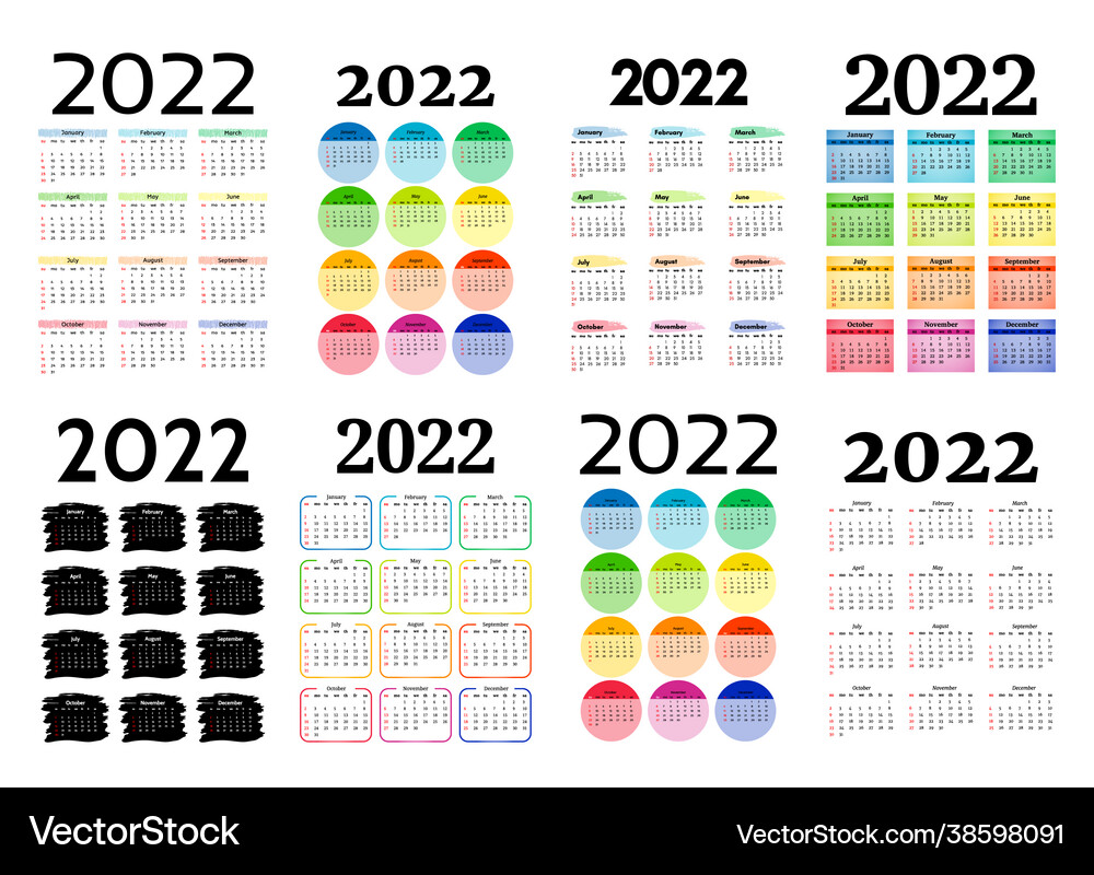 Calendar for 2022 isolated on a white background Vector Image