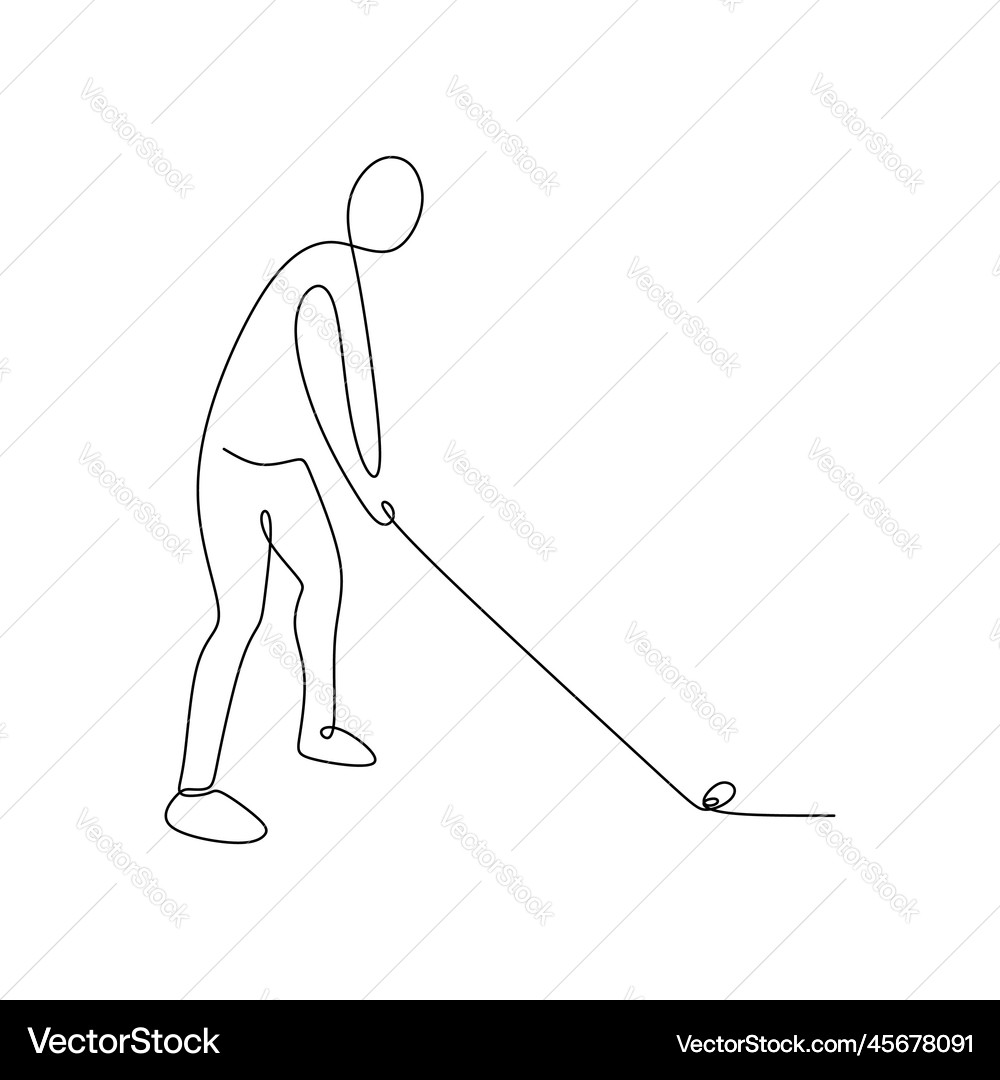 Continuous line drawing of golf player during the Vector Image