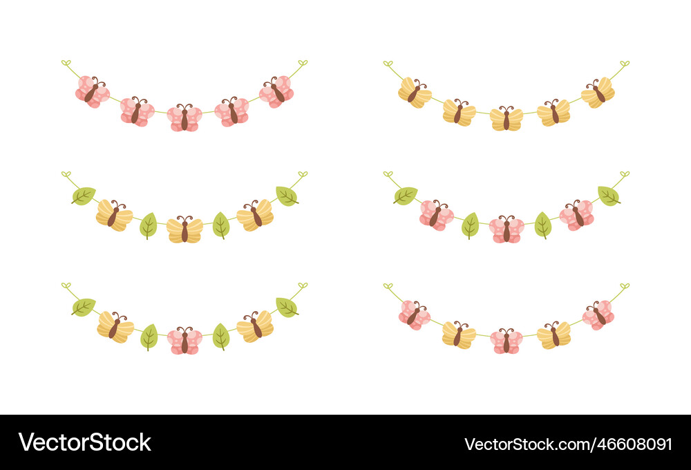 Cute butterfly garland set spring summer nature Vector Image