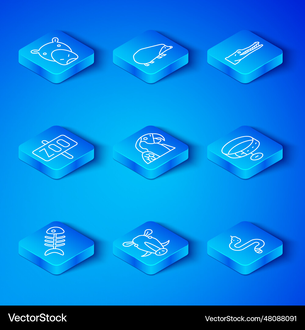 Set line fish skeleton macaw parrot wild boar Vector Image