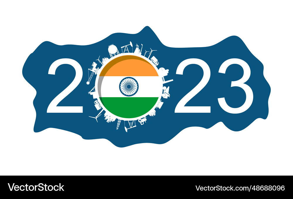 2023 year number with industrial icons around zero