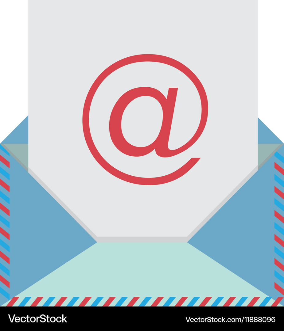 Colorful envelope with mailing sheet and at sign Vector Image