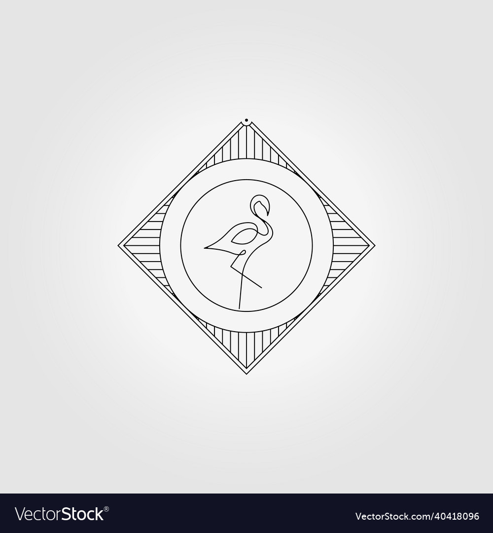 Emblem flamingo bird line art logo icon design Vector Image