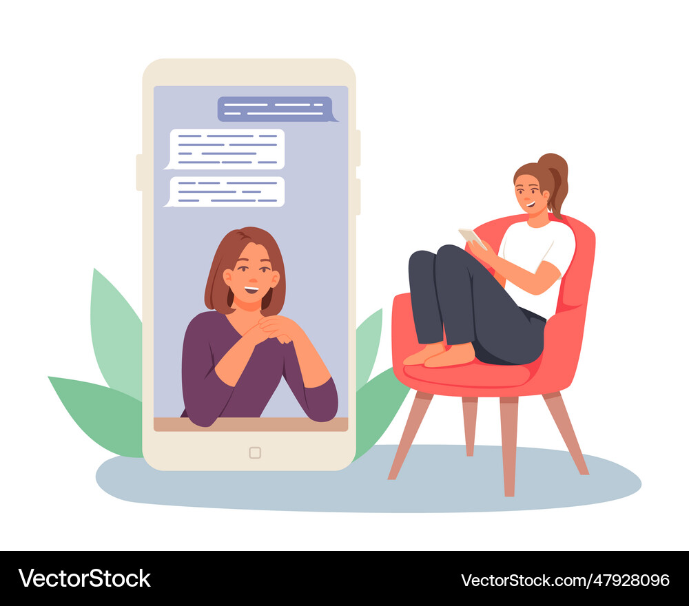 Female calling to friend chatting and talking via Vector Image