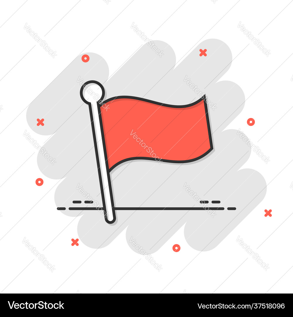 Flag icon in comic style pin cartoon on white Vector Image